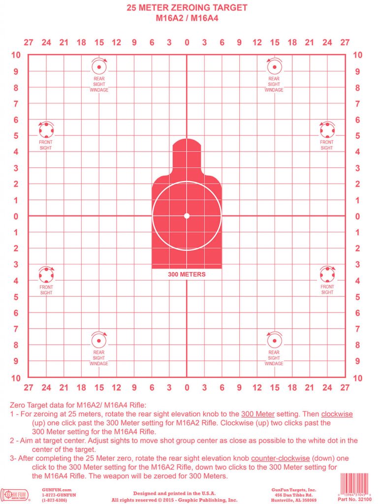 M16 A2 and A4 Zeroing Target Red (32110) | Military & Police Targets ...